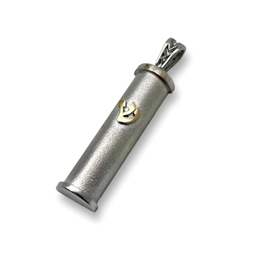 Protection Pendant - Mezuzah With Shin Pendant in 14k Gold, Jewish ...