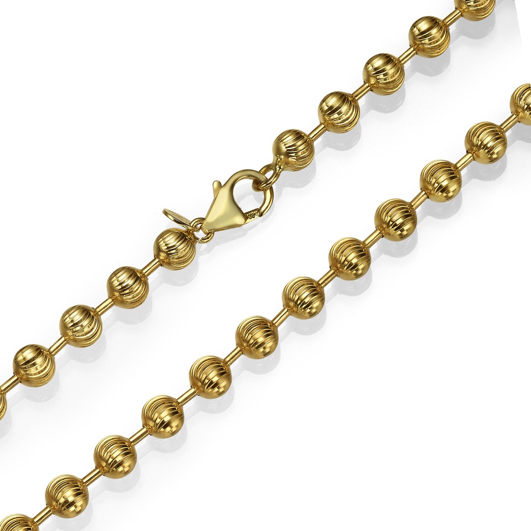 14k Gold Diamond Cut Ball Chain 5 Mm, Heavyweight Solid Gold Chain ...