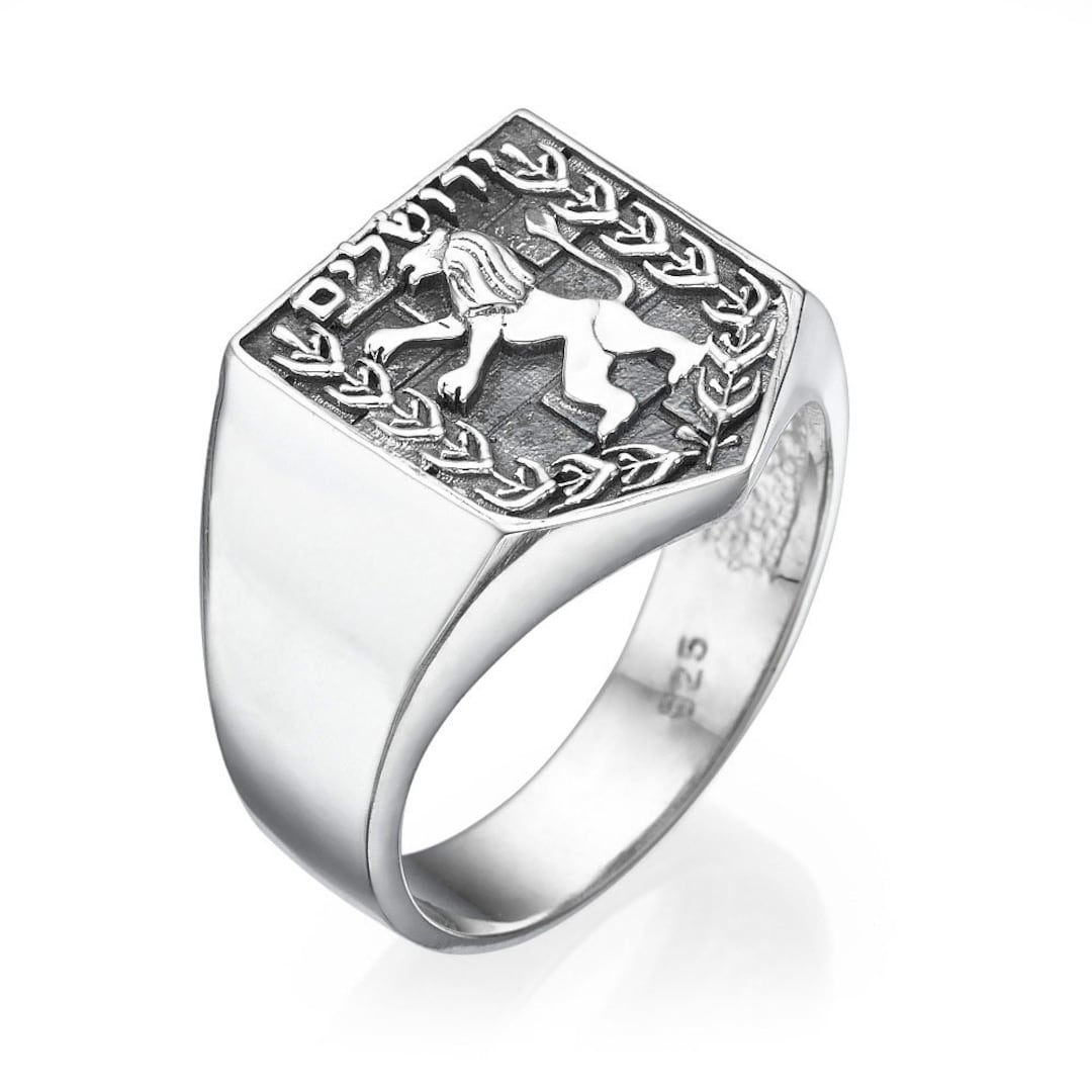 Jewish Silver Lion Men's Signet Ring, Emblem of Jerusalem Ring ...