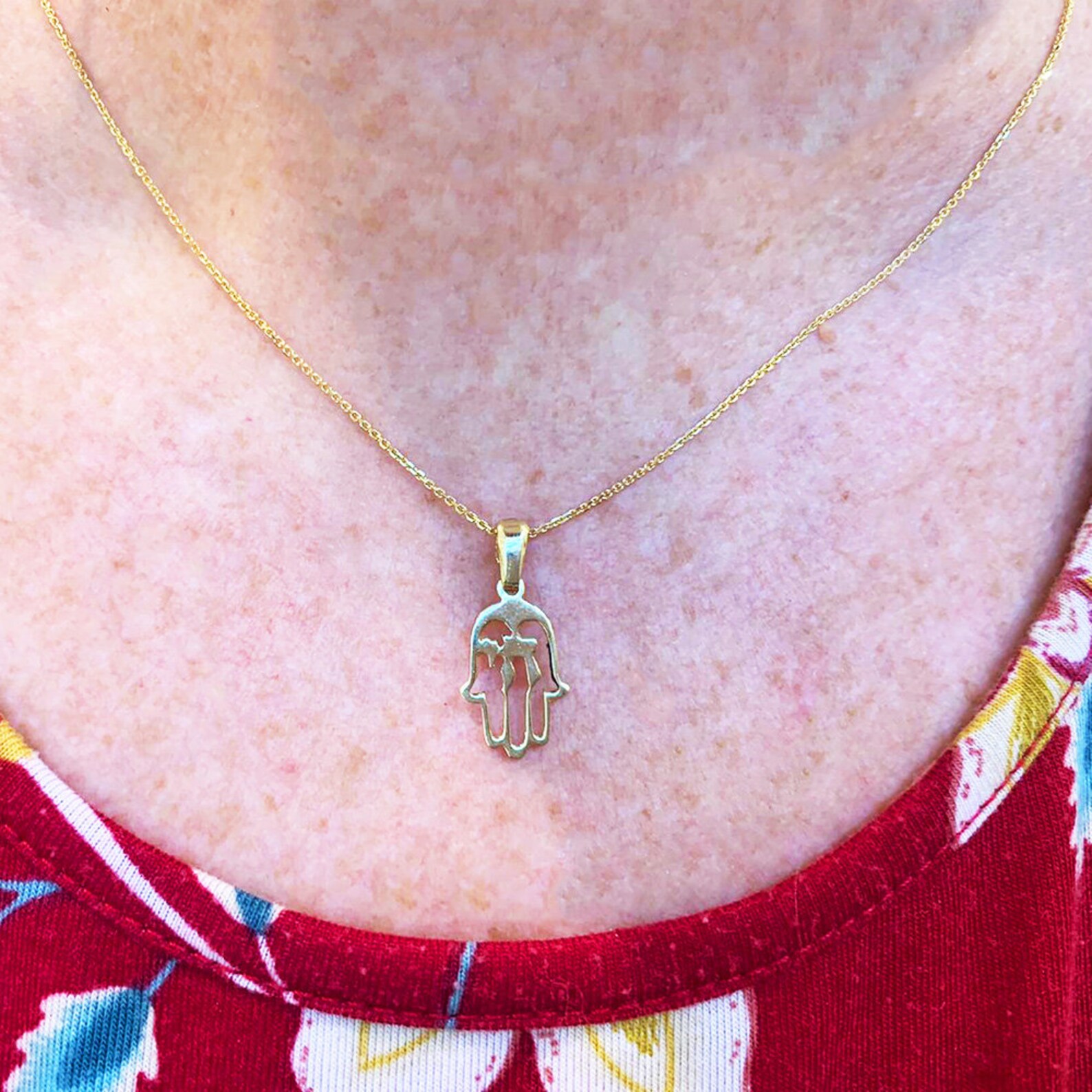 Hamsa Chai Pendant 14k Gold, Cutout Hebrew Word Chai Hamsa Pendant ...