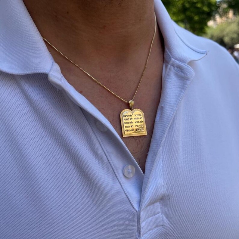 Ten Commandments 14k Yellow Gold Pendant, Jewish Biblical Jewelry ...