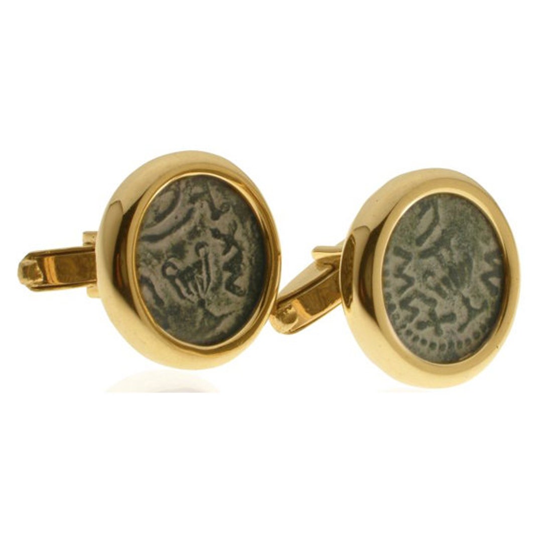 Ancient Coin Cufflinks, 14k Gold Cufflinks, Ancient Masada Coin, Round ...
