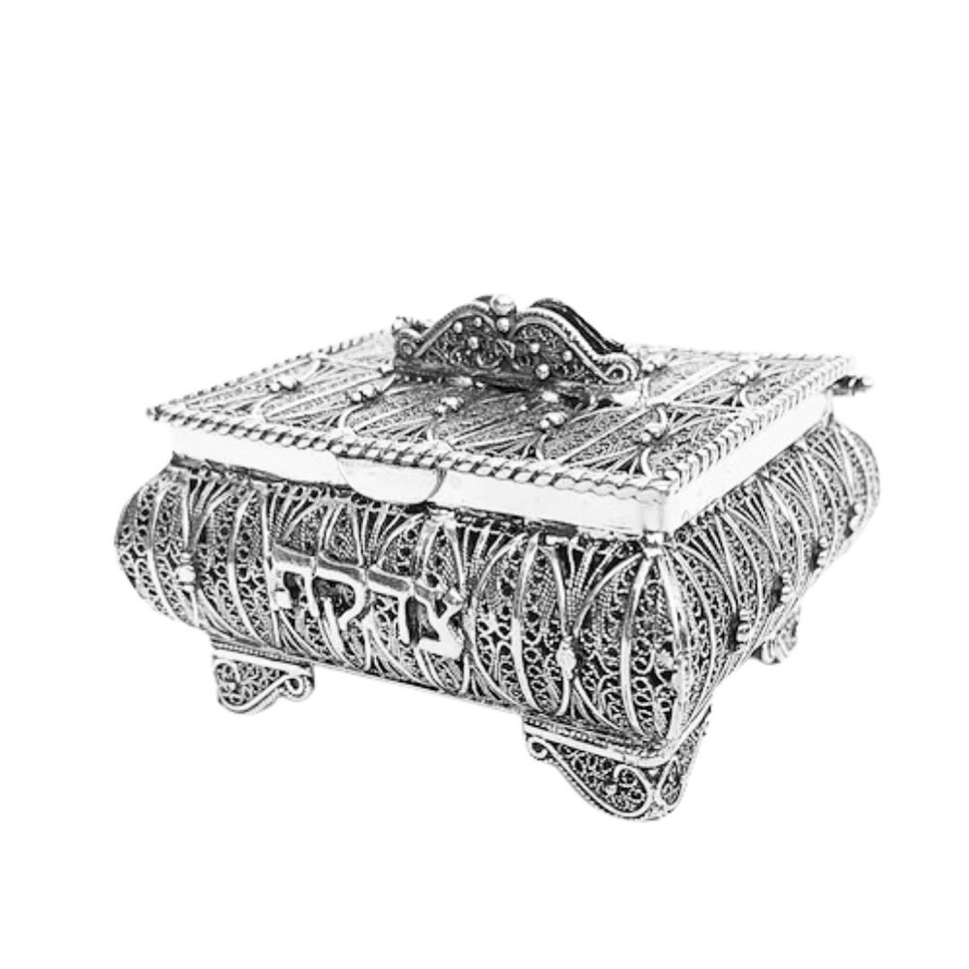 Tzedakah Box in Sterling Silver With Yemenite Lacework Filigree Work ...