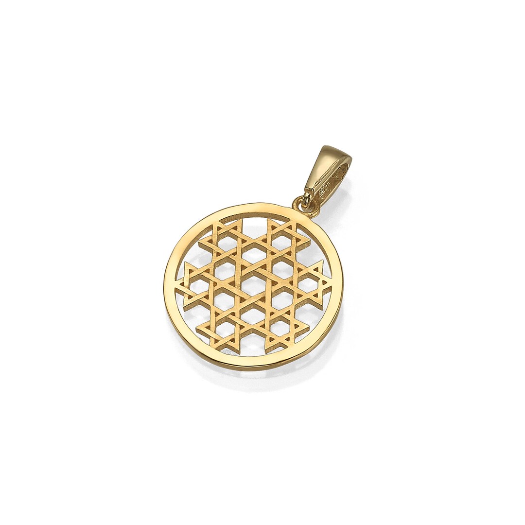 Star of David Medallion Pendant in Solid 14k Gold, Jewish Star Charm ...