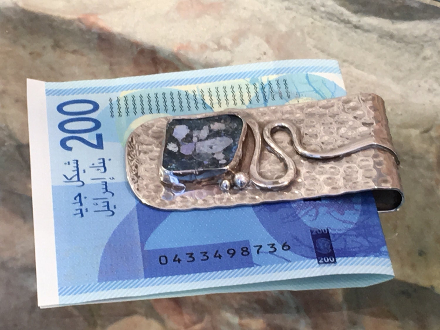 Sterling Silver Money Clip W Roman Glass Hammered Silver | Etsy