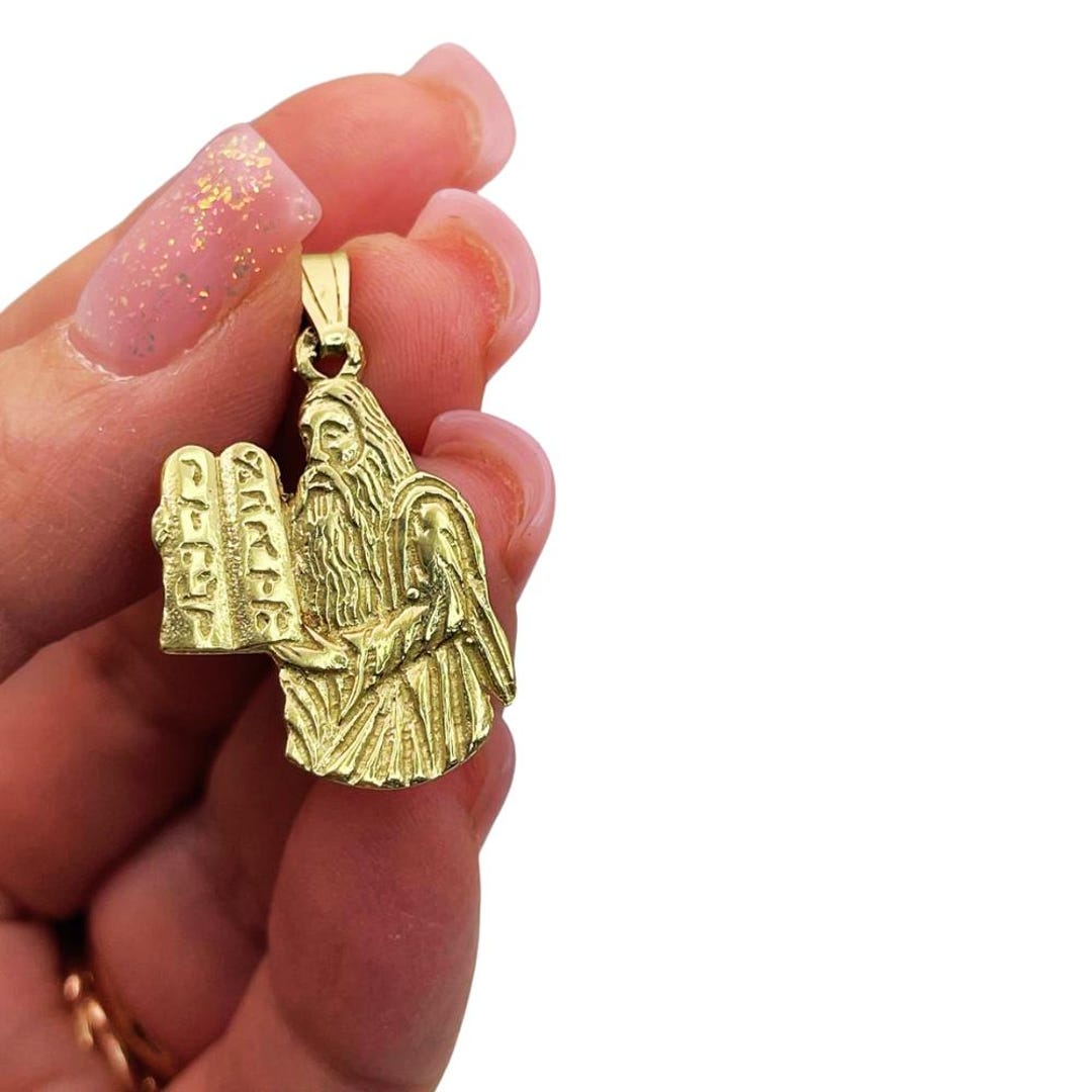 Moses Ten Commandments Solid 14k Gold Judaica Pendant, Vintage Style ...