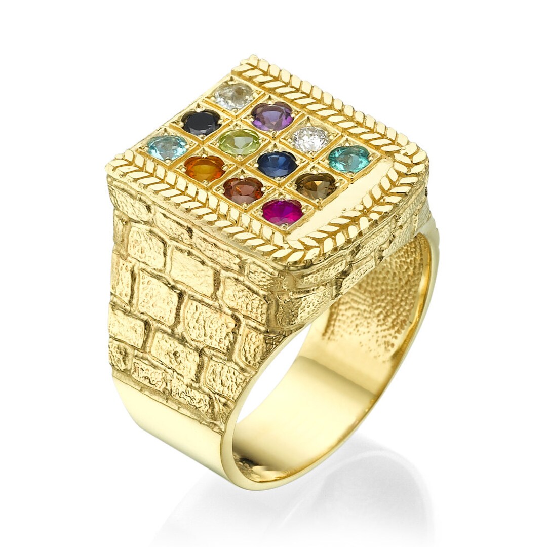 Jewish Choshen Kotel Ring, 12 Stones Ring, 14k Gold Hoshen Ring ...