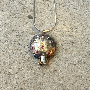 Ruby Pomegranate Pendant, Silver and Gold Branch Pendant, Ruby Studded ...