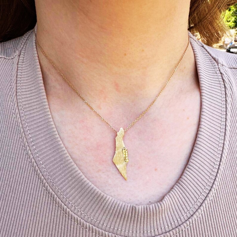 Map of Israel 14K Brushed Gold Pendant, State of Israel Necklace Charm ...
