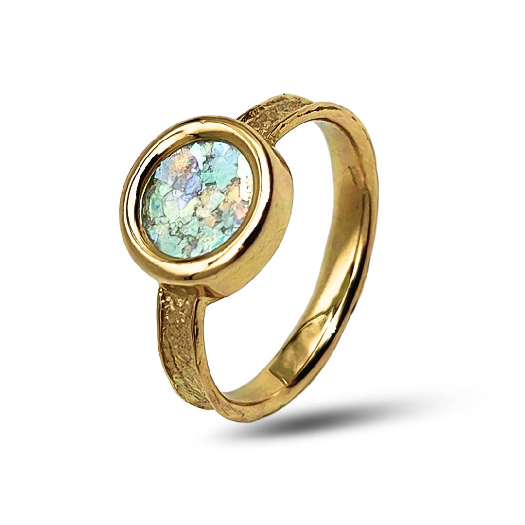 Roman Glass Ring in 14K Gold, Israeli Glass 14K Sleek Ring, Jewish ...