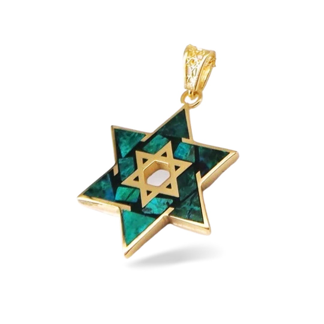 Israeli Eilat Stone Star of David Pendant in 14k Gold, Jewish Magen David Protection Pendant ...