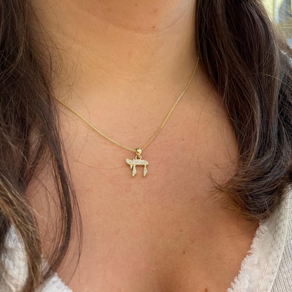 Diamond Chai Thick Pendant in 14k Gold 14k Yellow Gold - Etsy