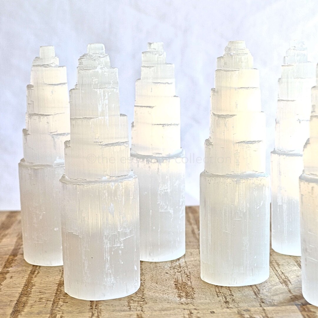 SELENITE TOWER 15cm Crystal Point Generator Cleansing Charging Rough ...