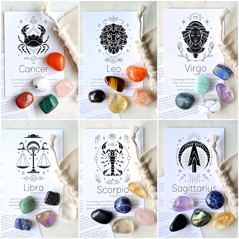 Zodiac Crystal Bundle Tumbled Crystals 12 Star Signs With Etsy