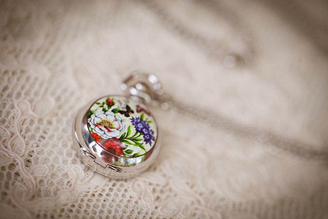 Butterfly Garden Locket Pocket Watch With Mirror - Etsy