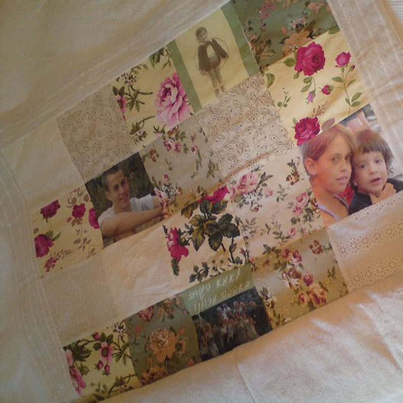 Handmade Photo Quilt.customized Photo Quilt. Floral Memory Quilt ...