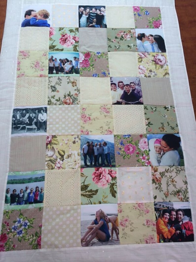 Handmade Photo Quilt.customized Photo Quilt. Floral Memory Quilt ...