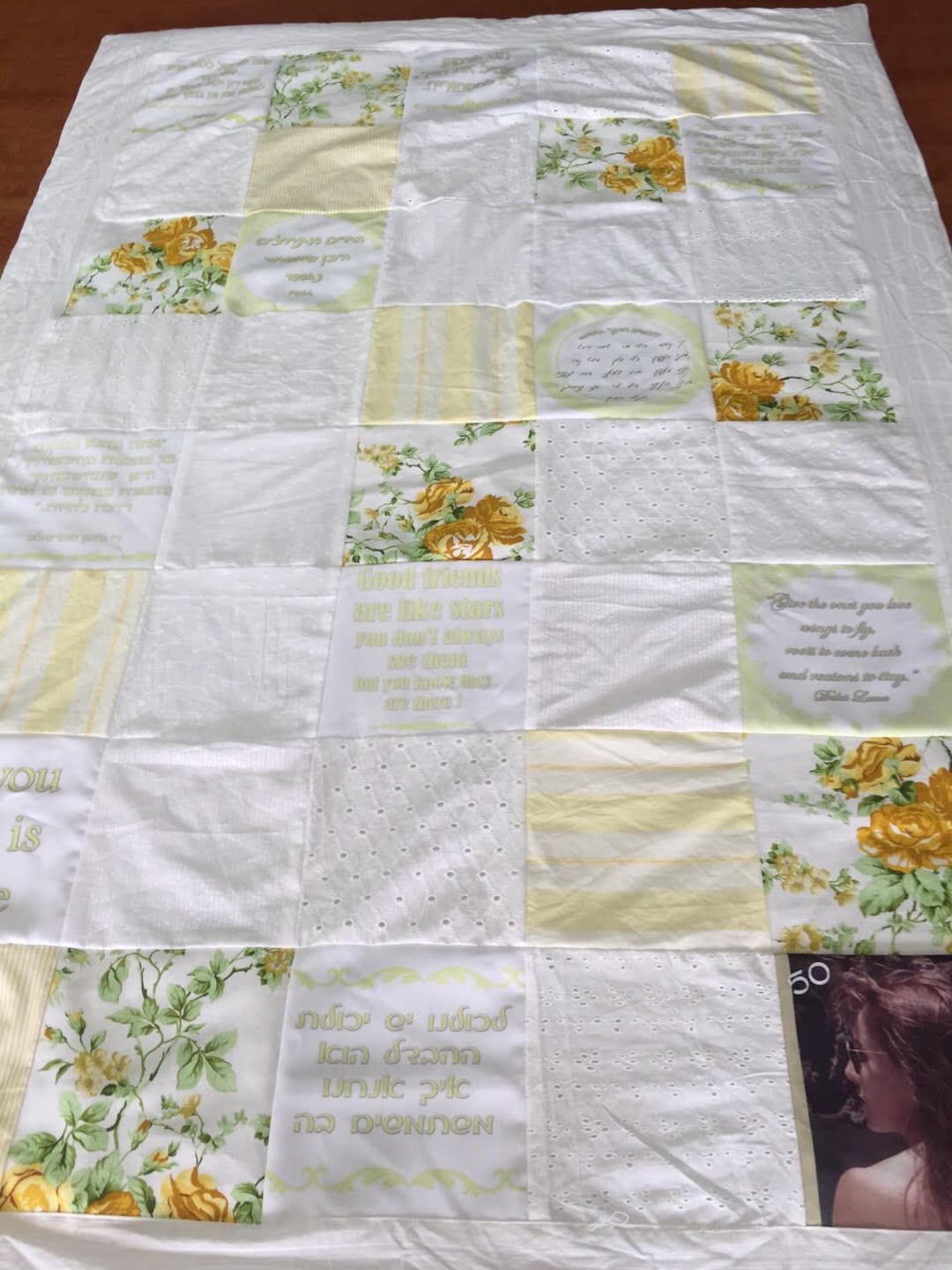 Yellow Floral Cotton Quilt, Personalized Floral Patchwork Quilt ...
