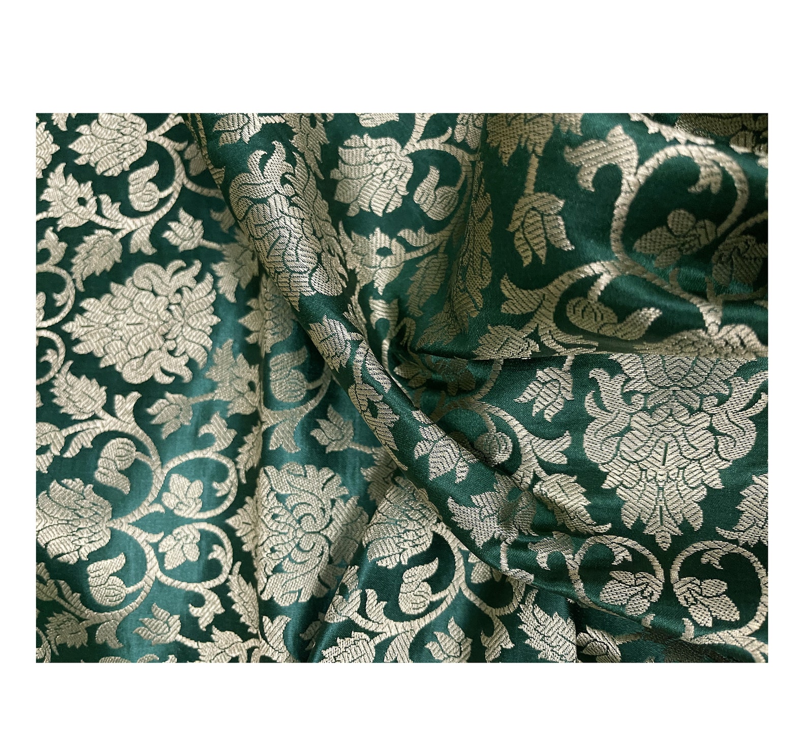 40 Sale Indian Brocade Fabric Green And Gold Brocade Indian Etsy
