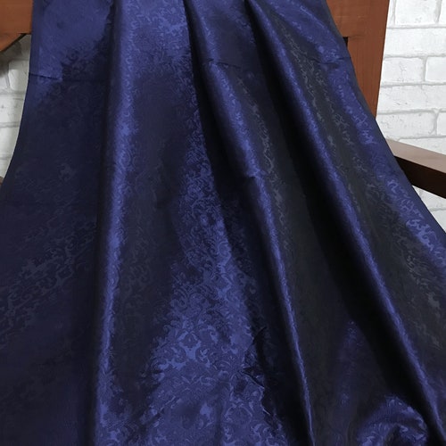 Navy Blue Brocade Fabric by the Yard Wedding Dress Banaras | Etsy