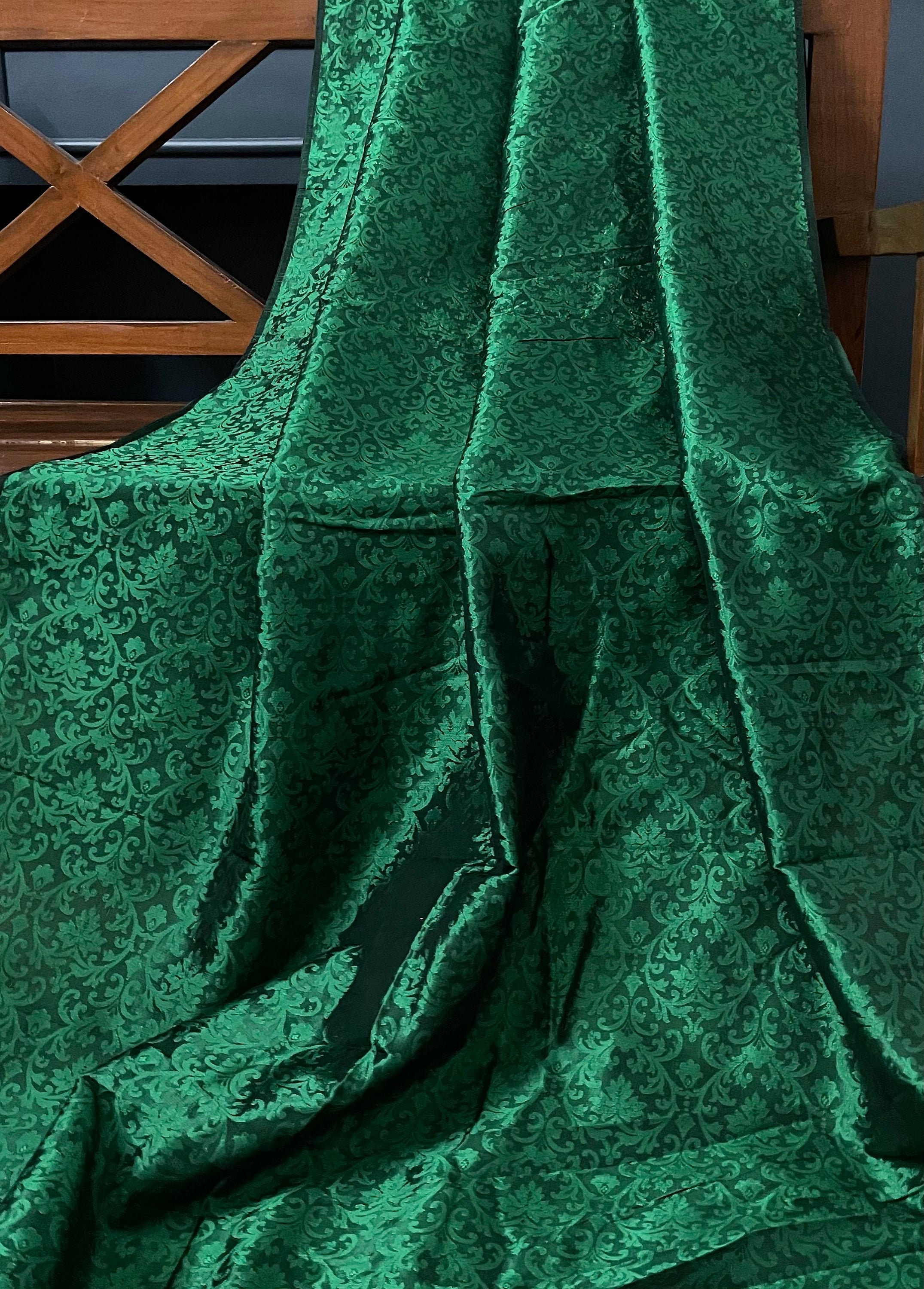 40 Sale Brocade Fabric Indian Brocade Green Fabric Dress Etsy