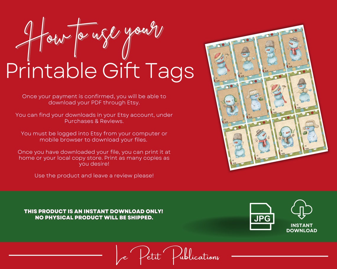 Printable Christmas Gift Tags Set of 12 |snowman Christmas Tags ...