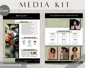 2 Page Media Kit Canva Template Instagram Media Kit Influencer Rate Sheet Template Blogger Press ...