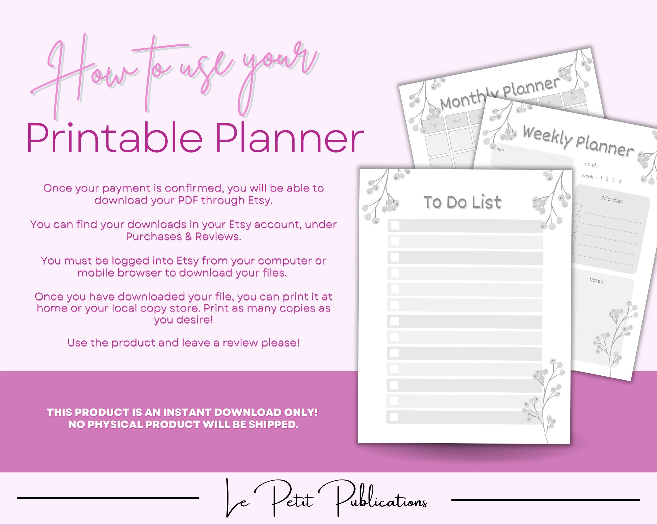 Printable Monthly Planner Weekly Planner Daily Planner Set - Etsy