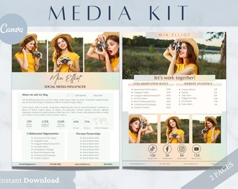 2 Page Media Kit Canva Template| Instagram Media Kit| Influencer Rate Sheet Template| Blogger ...