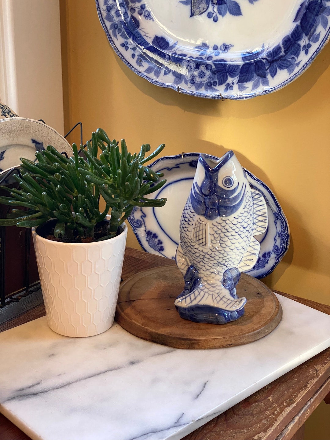 Beautiful Blue Gurgle Pot Style Fish Vase Cabin or Lake House Must Have ...