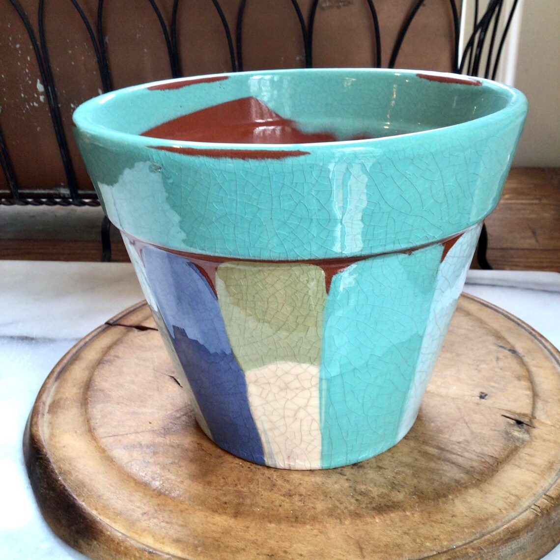 Gorgeous Teal Color Block Planter Made in Italy | Etsy