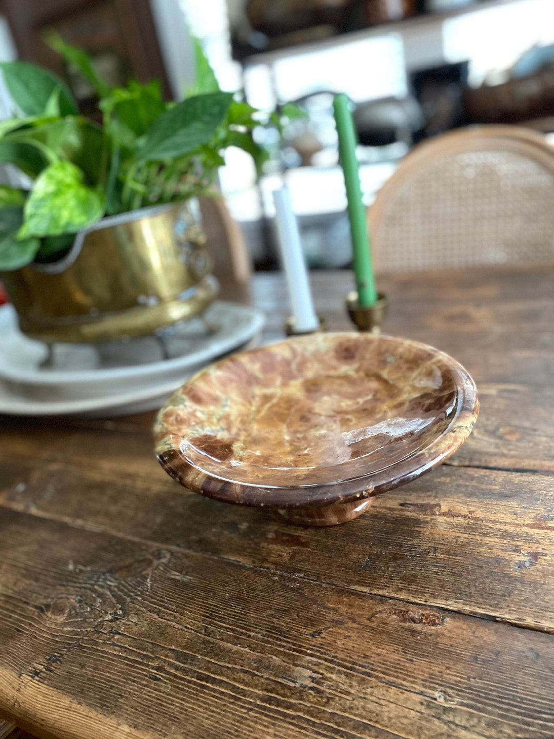 Vintage Italian Marble Pedestal Bowl: Shelf Sitter Centerpiece - Etsy