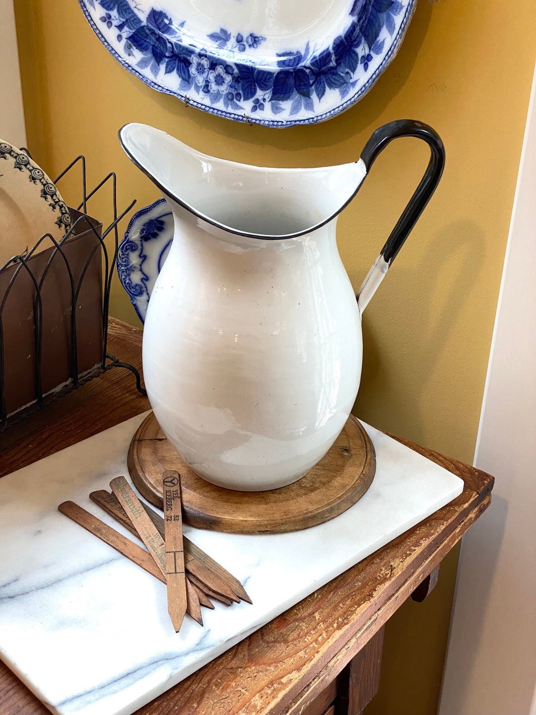 Large Vintage Enamelware Water Pitcher European Farmhouse Style! - Etsy