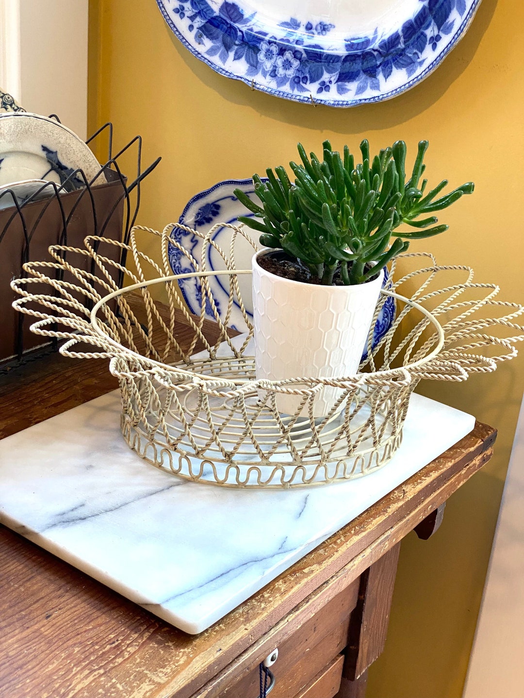 Phenomenal Large White French Wire Planter Basket - Etsy