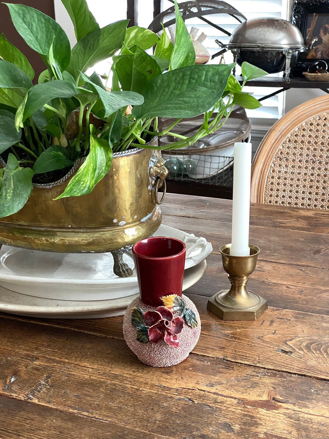 Gorgeous Moxie Sand Majolica Vase With Barbotine Flowers *see ...