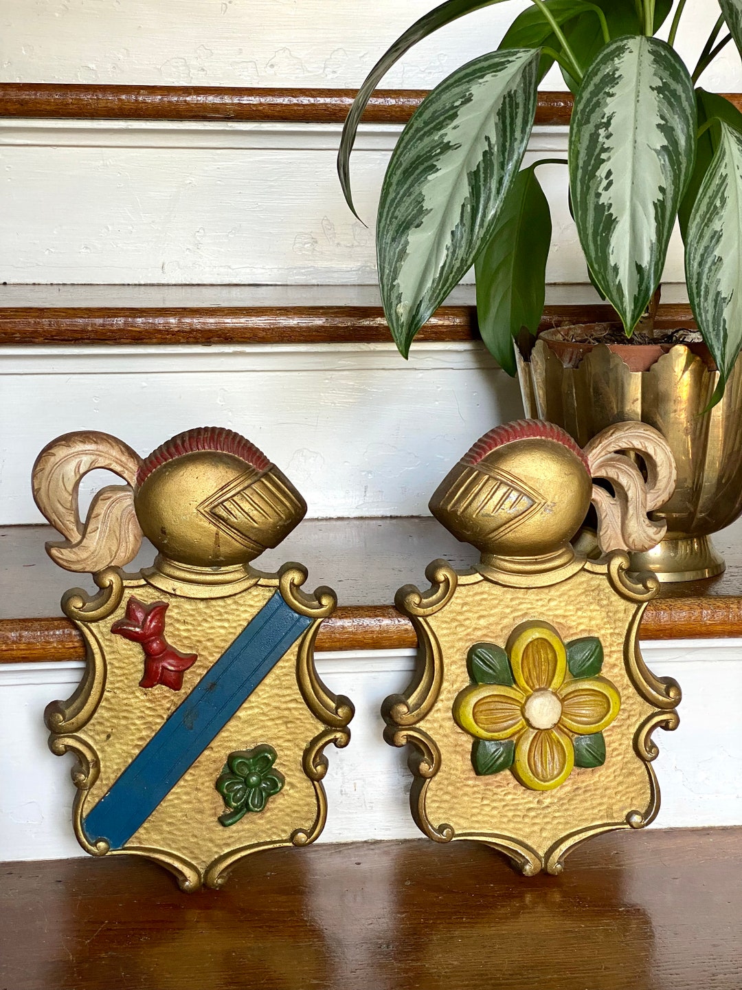 Pair Coat of Arms Wall Decor Love the Pop of Color! - Etsy