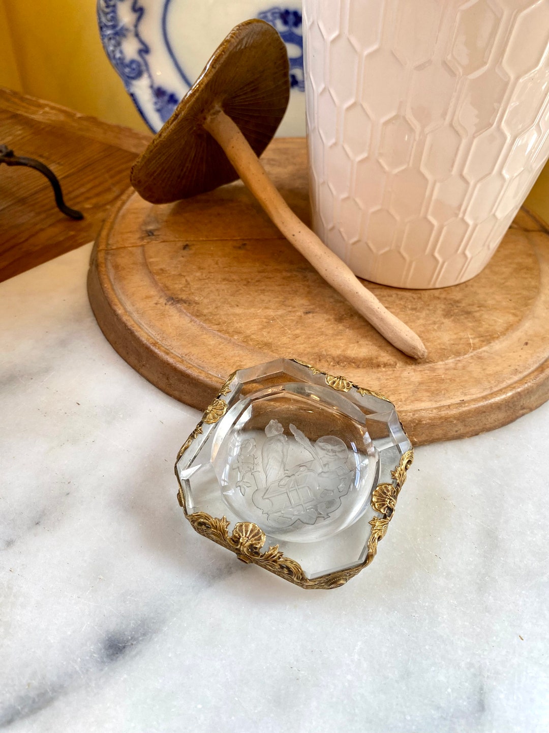 Antique Owl Intaglio Ashtray With Brass Surround, Home Bar Decor - Etsy