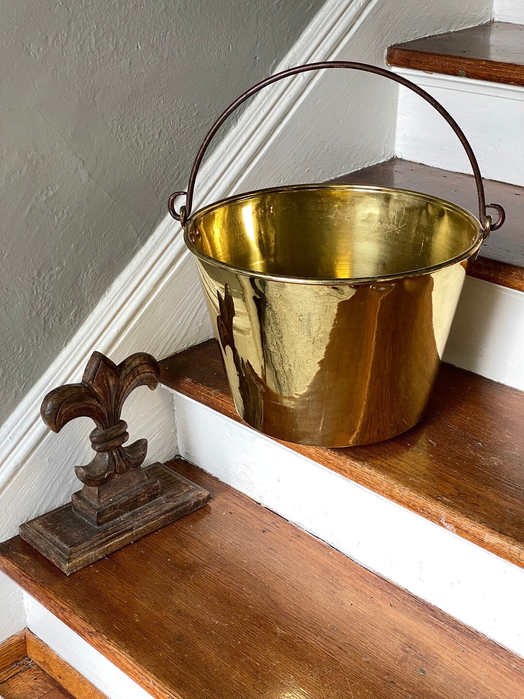 Magnificent Antique Brass Pail With Forged Iron Handle and Copper ...