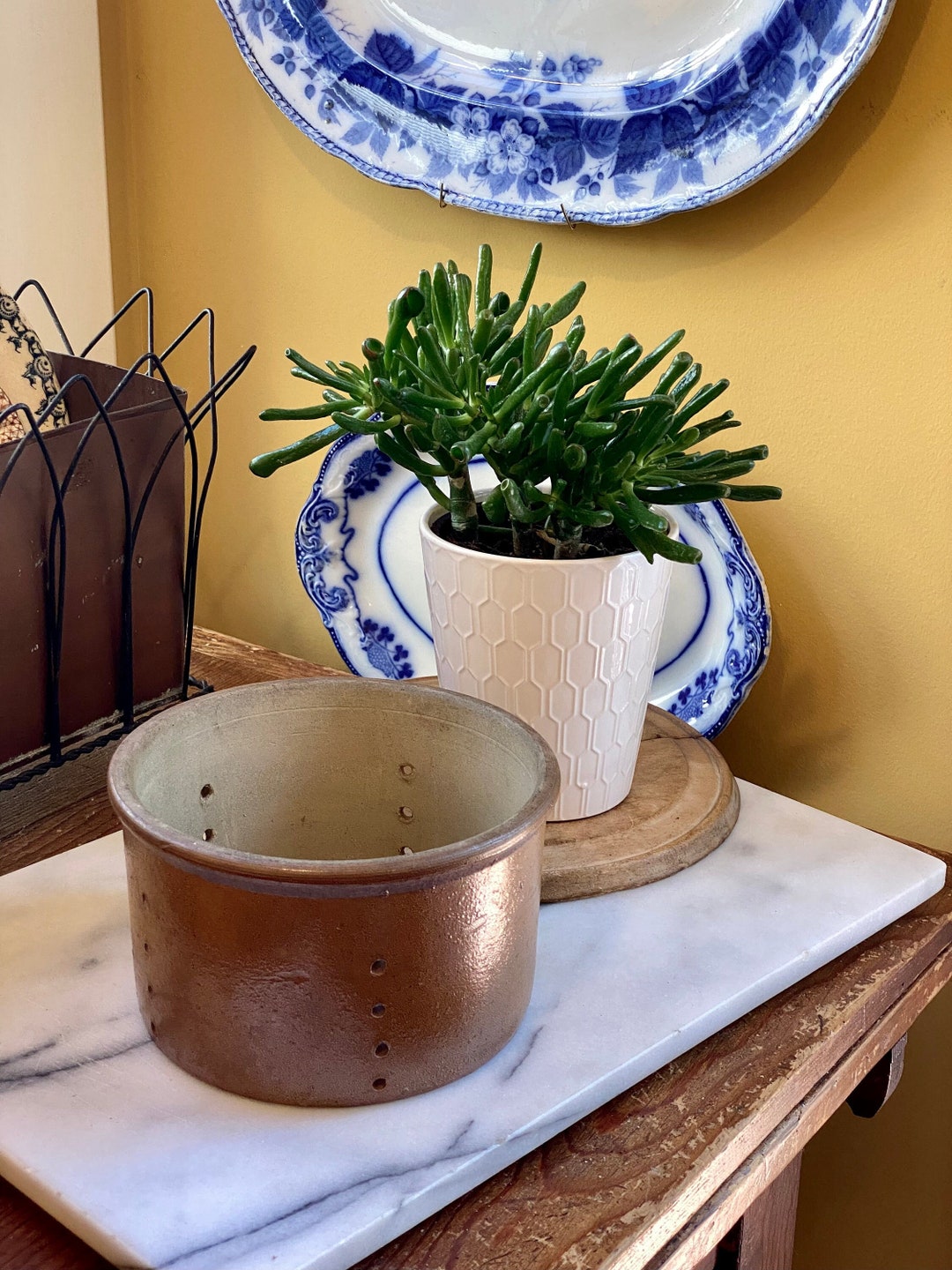 Antique English Salt Glaze Stoneware Cheese Mold Crock: European ...