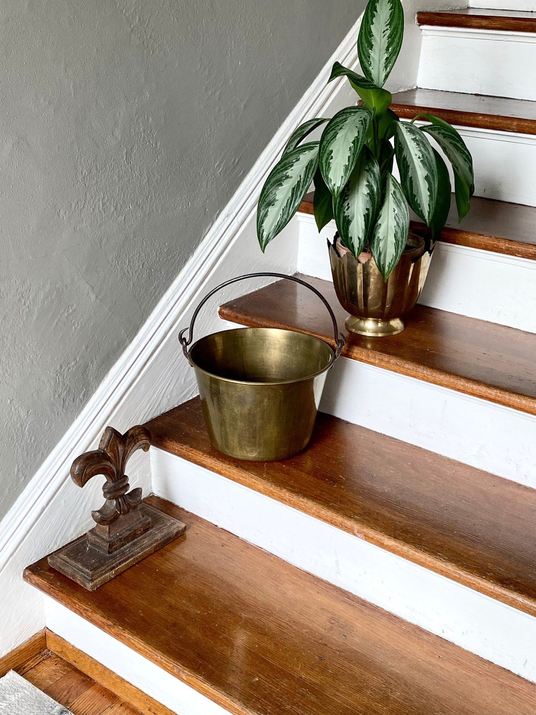 Magnificent Antique Brass Pail With Forged Iron Handle and Copper ...