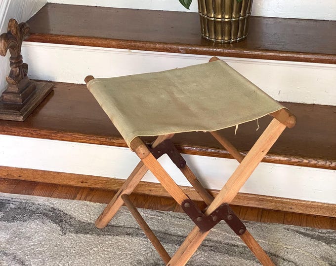 Beautiful Rustic Folding Camp Stool With Canvas Top - Etsy