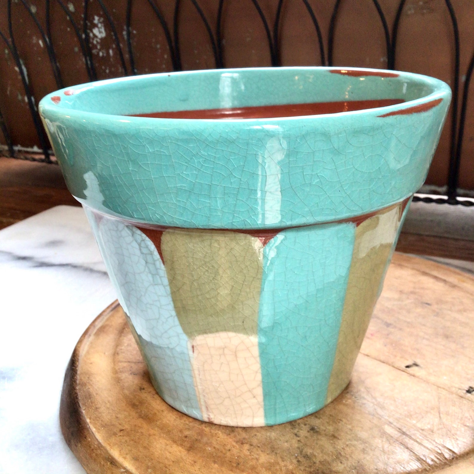 Gorgeous Teal Color Block Planter Made in Italy | Etsy
