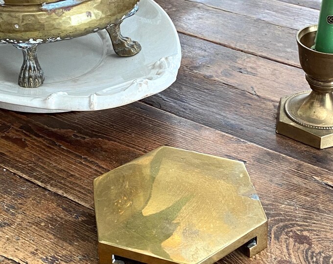 Gorgeous Solid Brass Plateau With Greek Key Esque Feet Plant Stand so ...