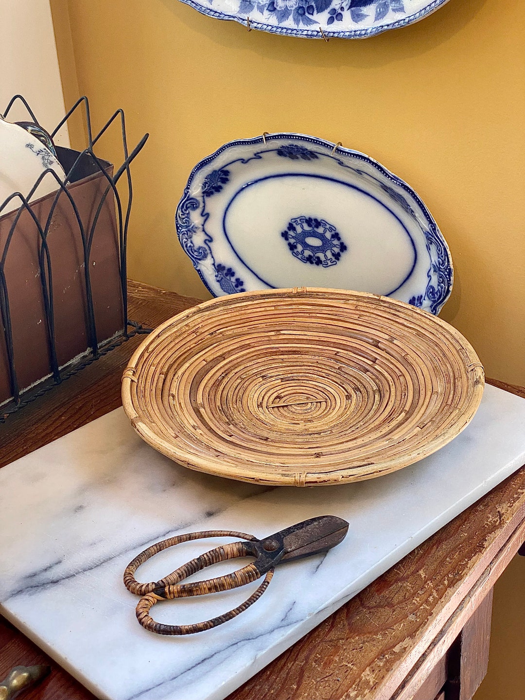 Amazing Pencil Reed Coiled Display Bowl Vintage Decor GOLD - Etsy