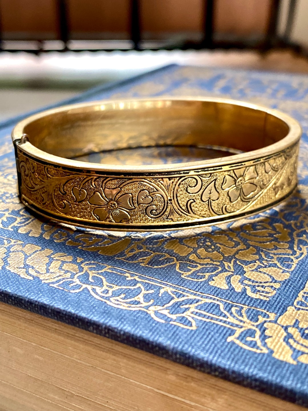 Antique Gold Filled Hinged Bangle Bracelet: Ornate Floral Design - Etsy
