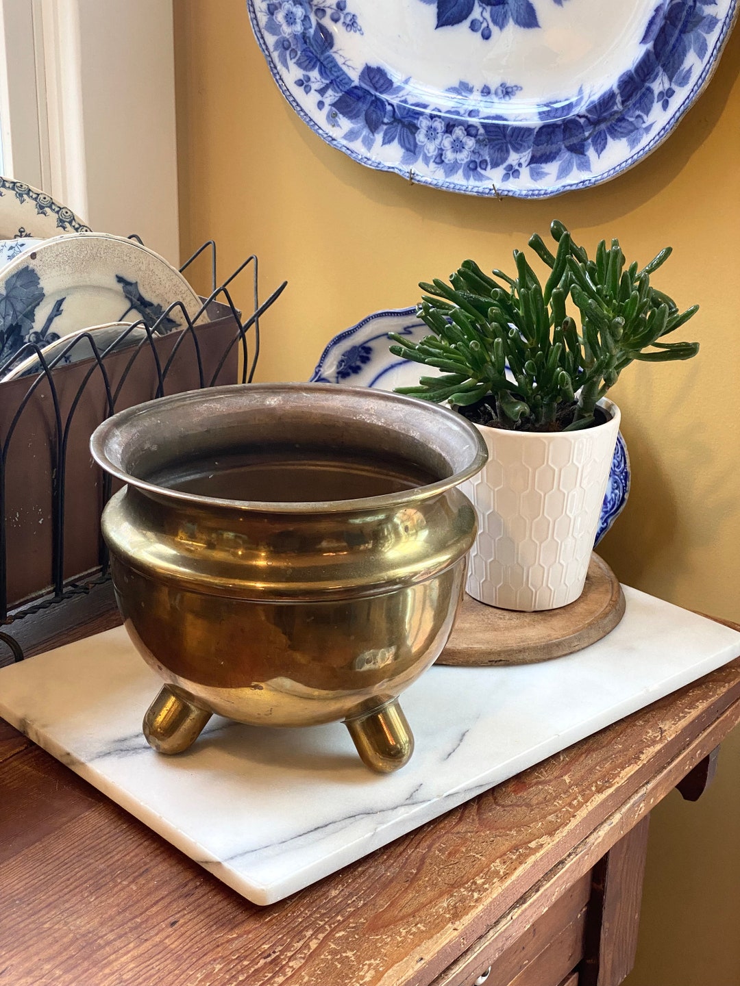Vintage Brass Planter With Feet - Etsy