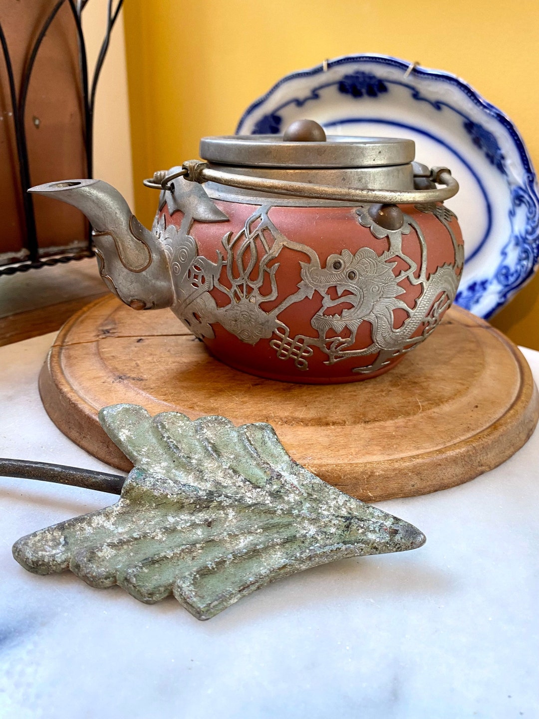 Magnificent Chinese Yixing Zisha Clay & Pewter Teapot Antique Beauty - Etsy