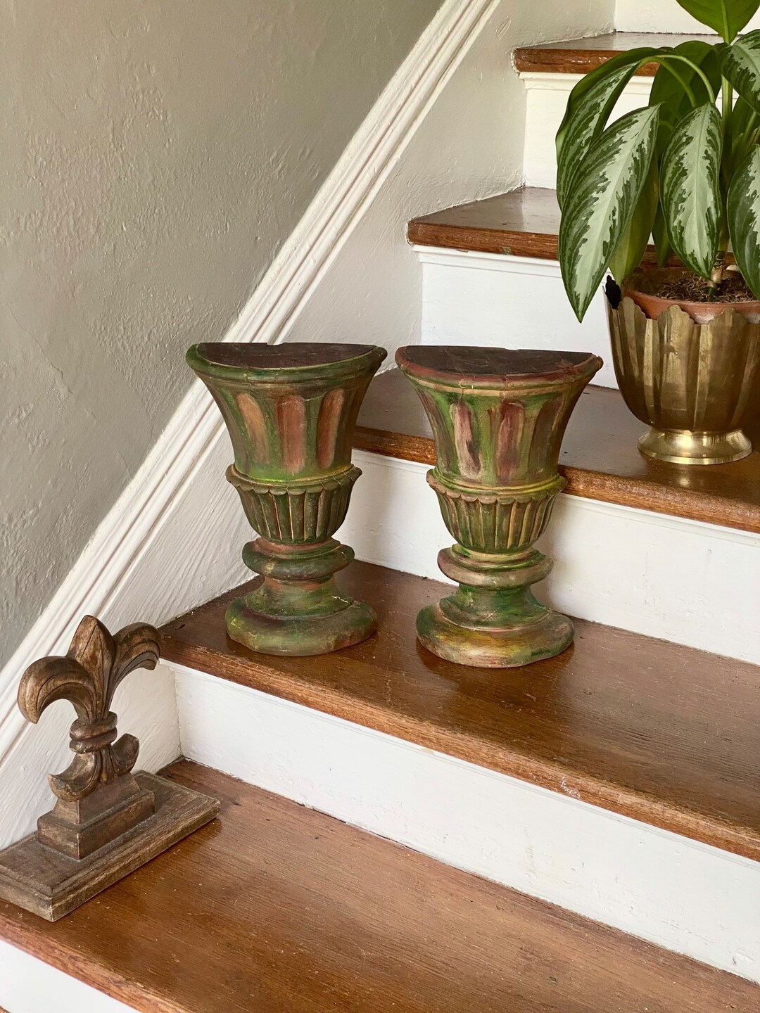 Gorgeous Pair Wall Mount Wood Urns Shelves That Patina - Etsy
