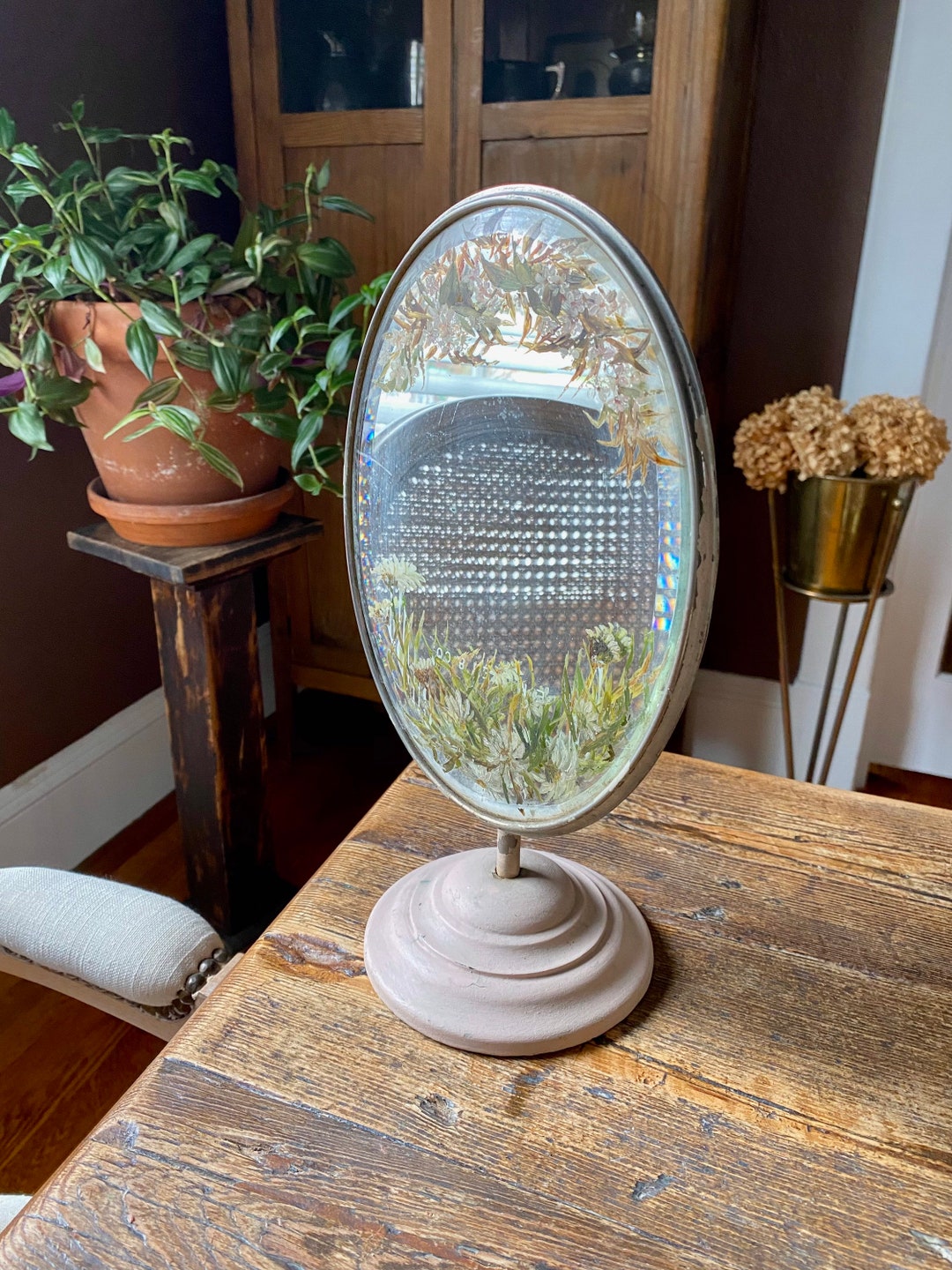 Vintage Mauve Floral Dresser Mirror Beveled Glass Those Sweet Flowers ...