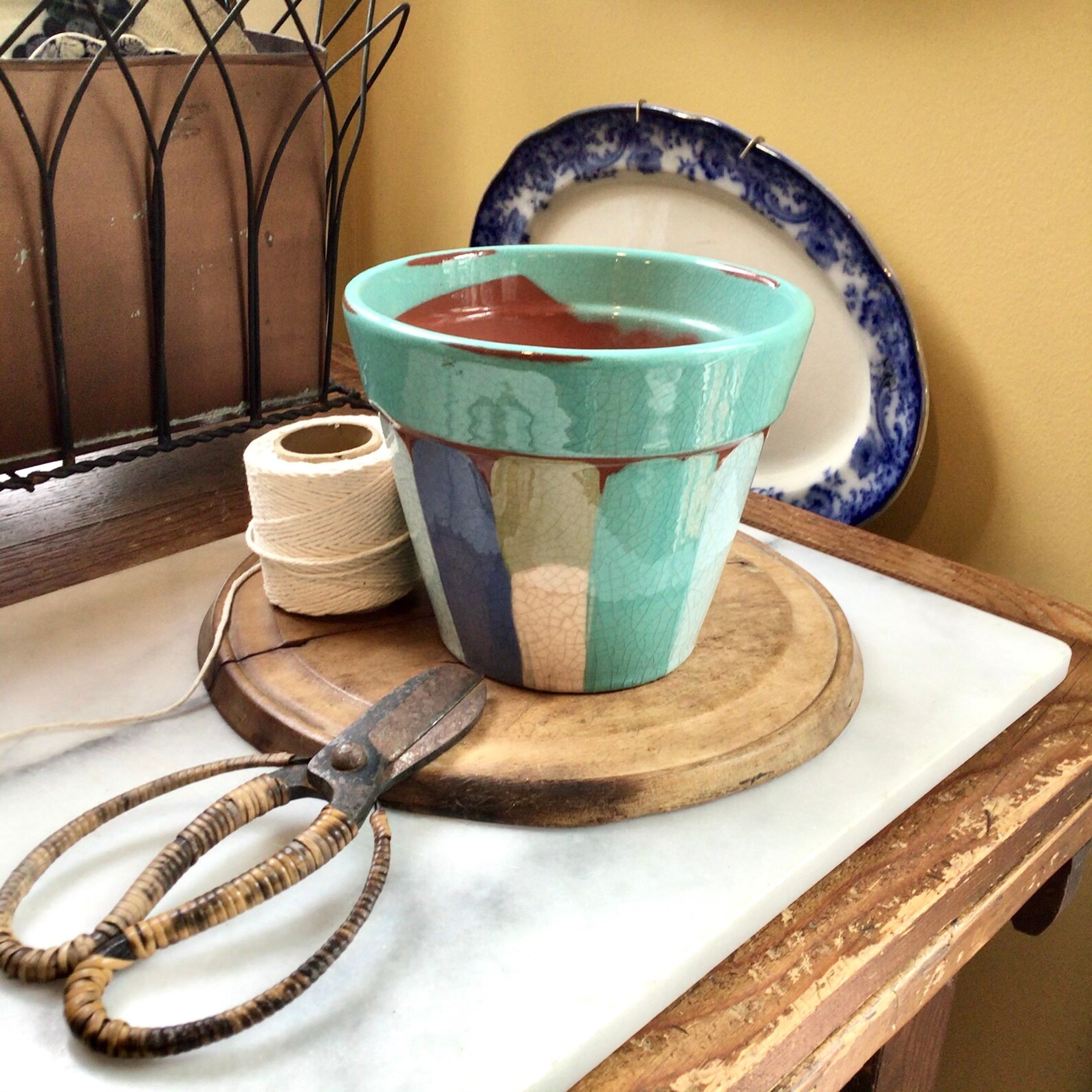 Gorgeous Teal Color Block Planter Made in Italy - Etsy